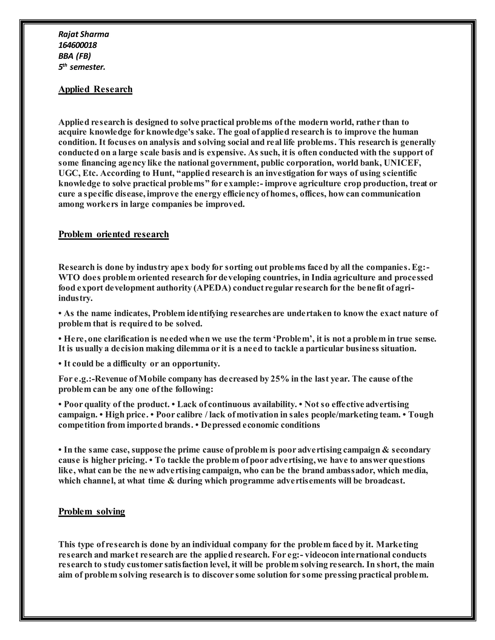 What is Research? Different Type Of Research. | DOCX