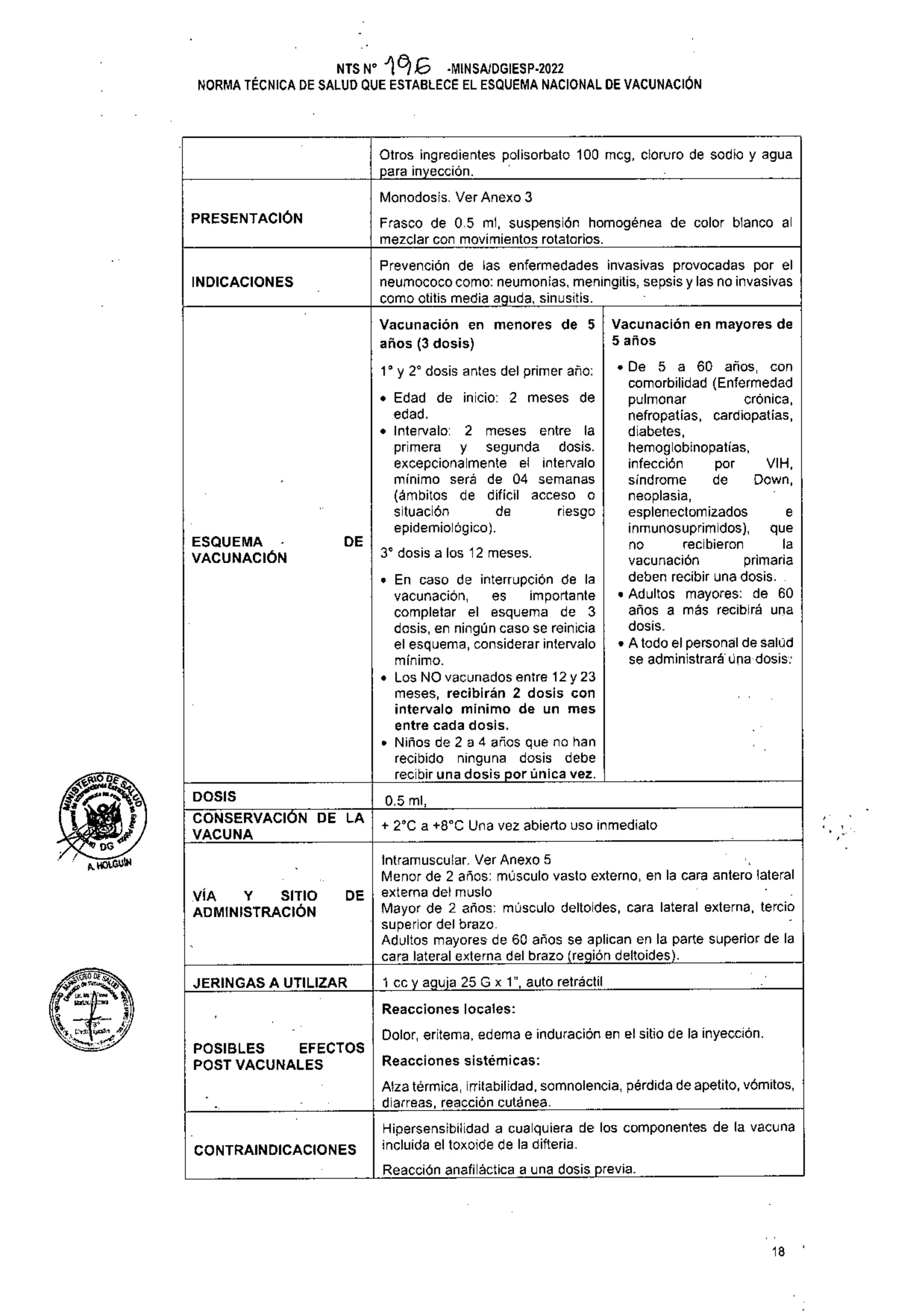 NORMA TECNICA N°196 DE ESTRATEGIA NACIONAL DE INMUNIZACIONES MINSA | PDF