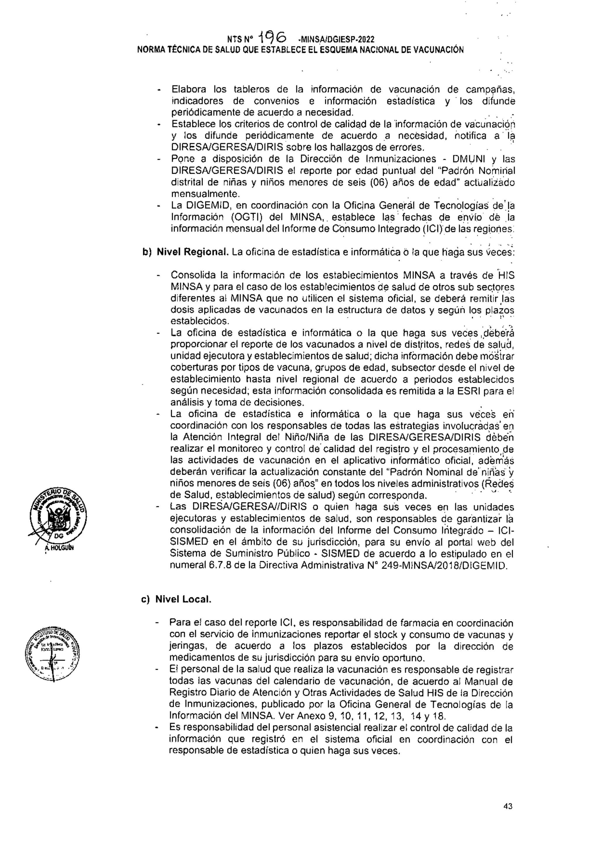 NORMA TECNICA N°196 DE ESTRATEGIA NACIONAL DE INMUNIZACIONES MINSA | PDF