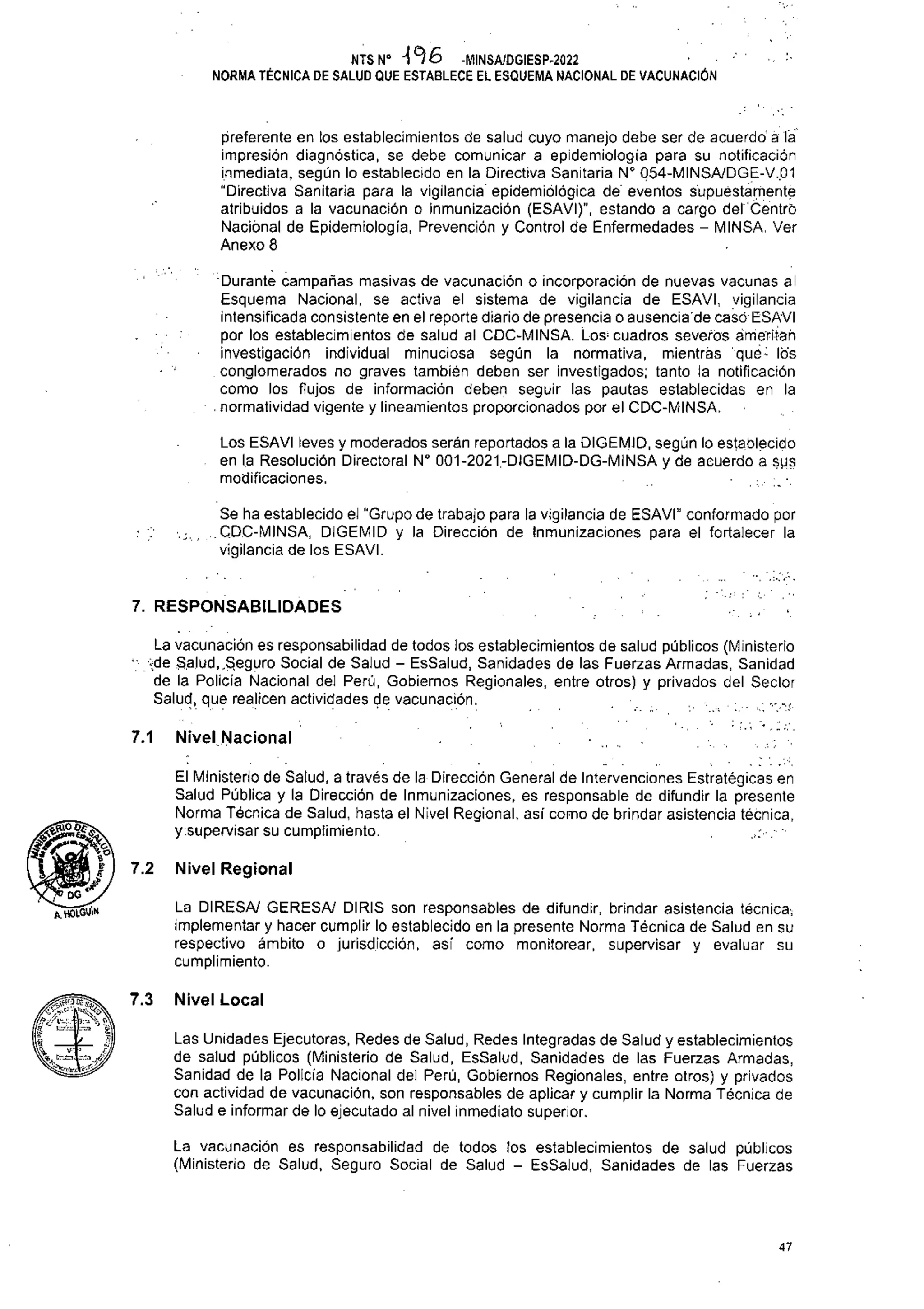 NORMA TECNICA N°196 DE ESTRATEGIA NACIONAL DE INMUNIZACIONES MINSA | PDF