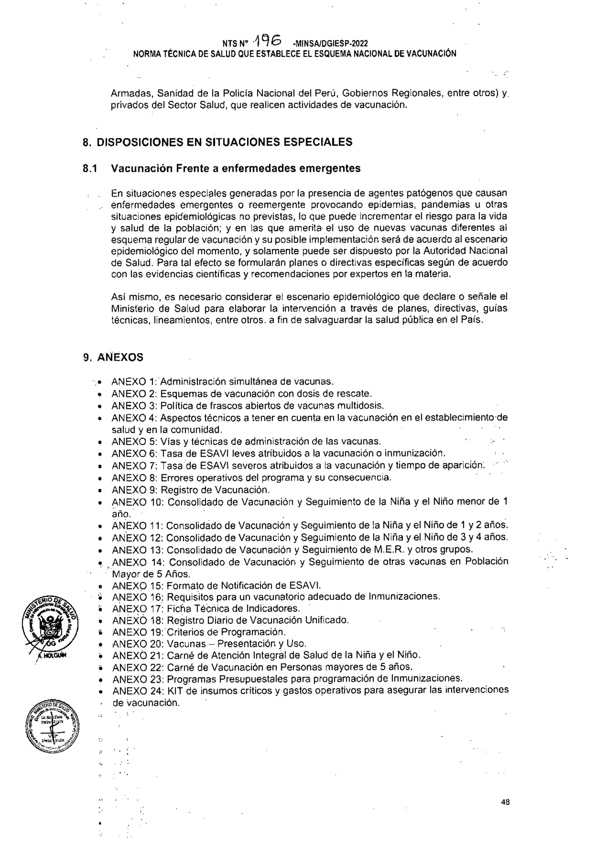 NORMA TECNICA N°196 DE ESTRATEGIA NACIONAL DE INMUNIZACIONES MINSA | PDF