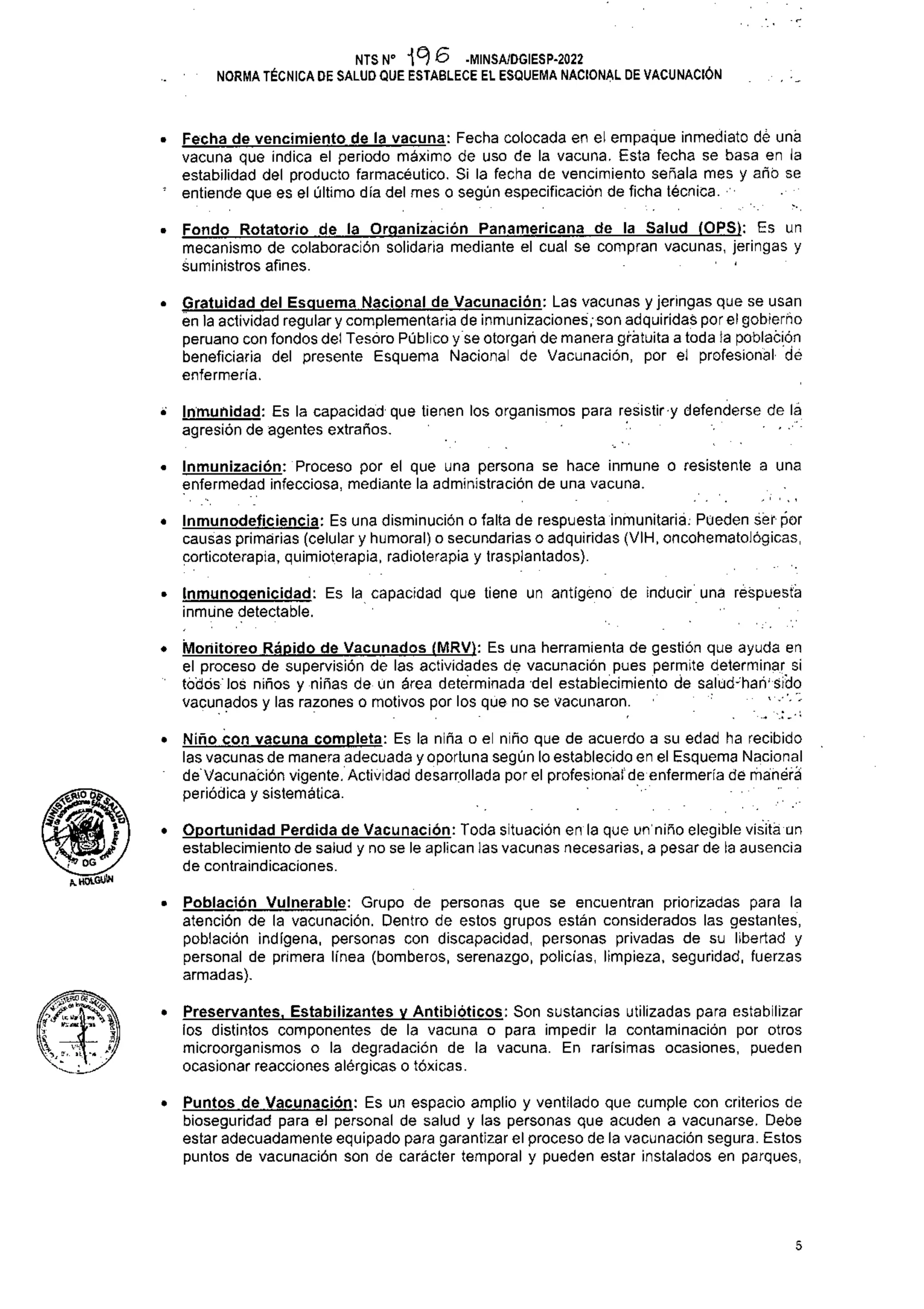 NORMA TECNICA N°196 DE ESTRATEGIA NACIONAL DE INMUNIZACIONES MINSA | PDF