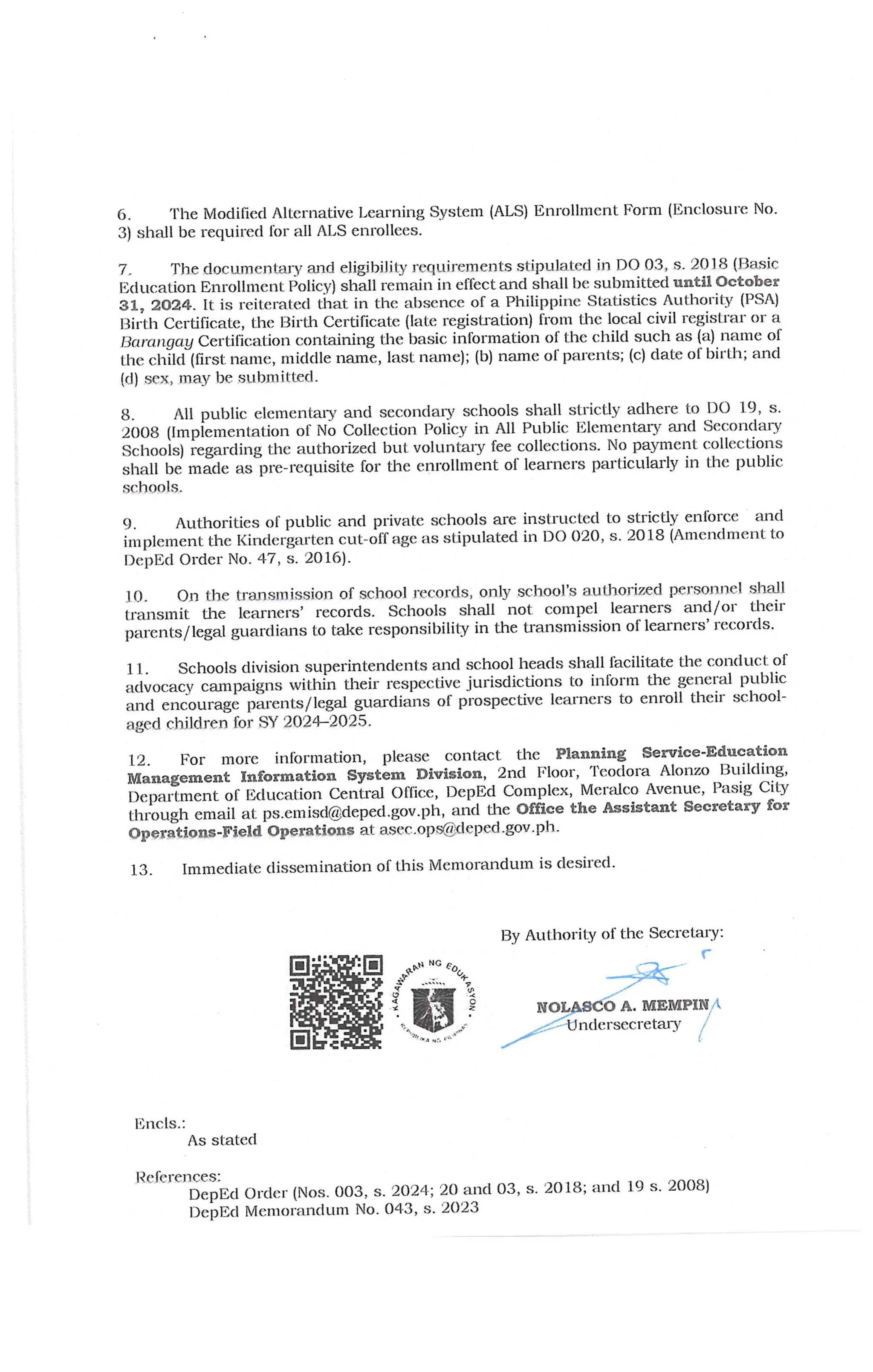 RM_722 s_2024 - Announcement of the Enrolment for SY 2024-2025.pdf