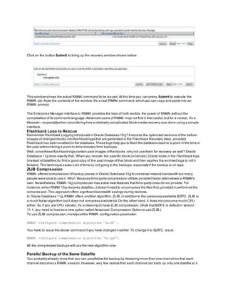 Rman backup and recovery 11g new features | DOCX | Databases | Computer Software and Applications