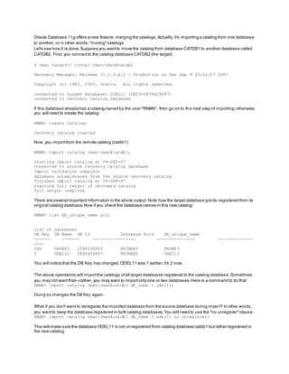 Rman backup and recovery 11g new features | DOCX | Databases | Computer Software and Applications