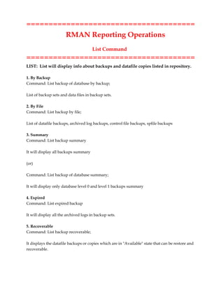Rman Reporting Opertions - LIST & REPORT | PDF