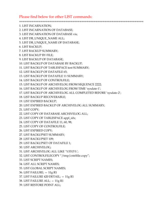 Rman Reporting Opertions - LIST & REPORT | PDF
