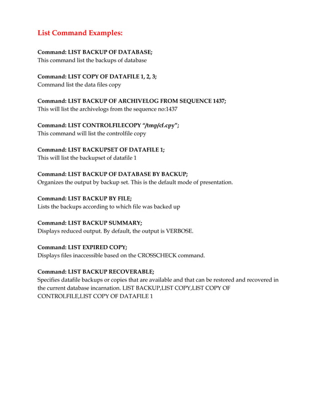 Rman Reporting Opertions - LIST & REPORT | PDF