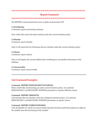 Rman Reporting Opertions - LIST & REPORT | PDF