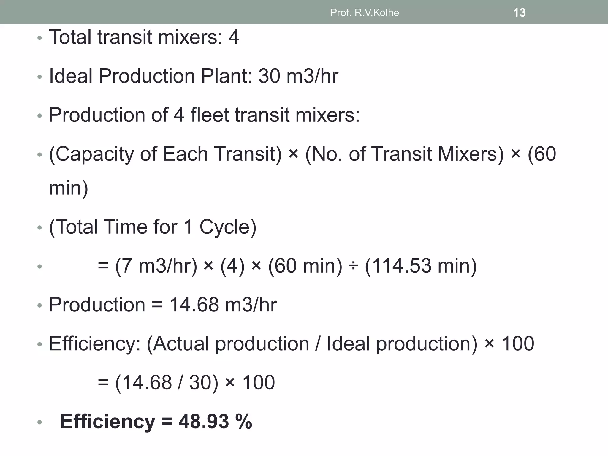 Ready Mix Concrete (RMC) Production Efficiency | PDF