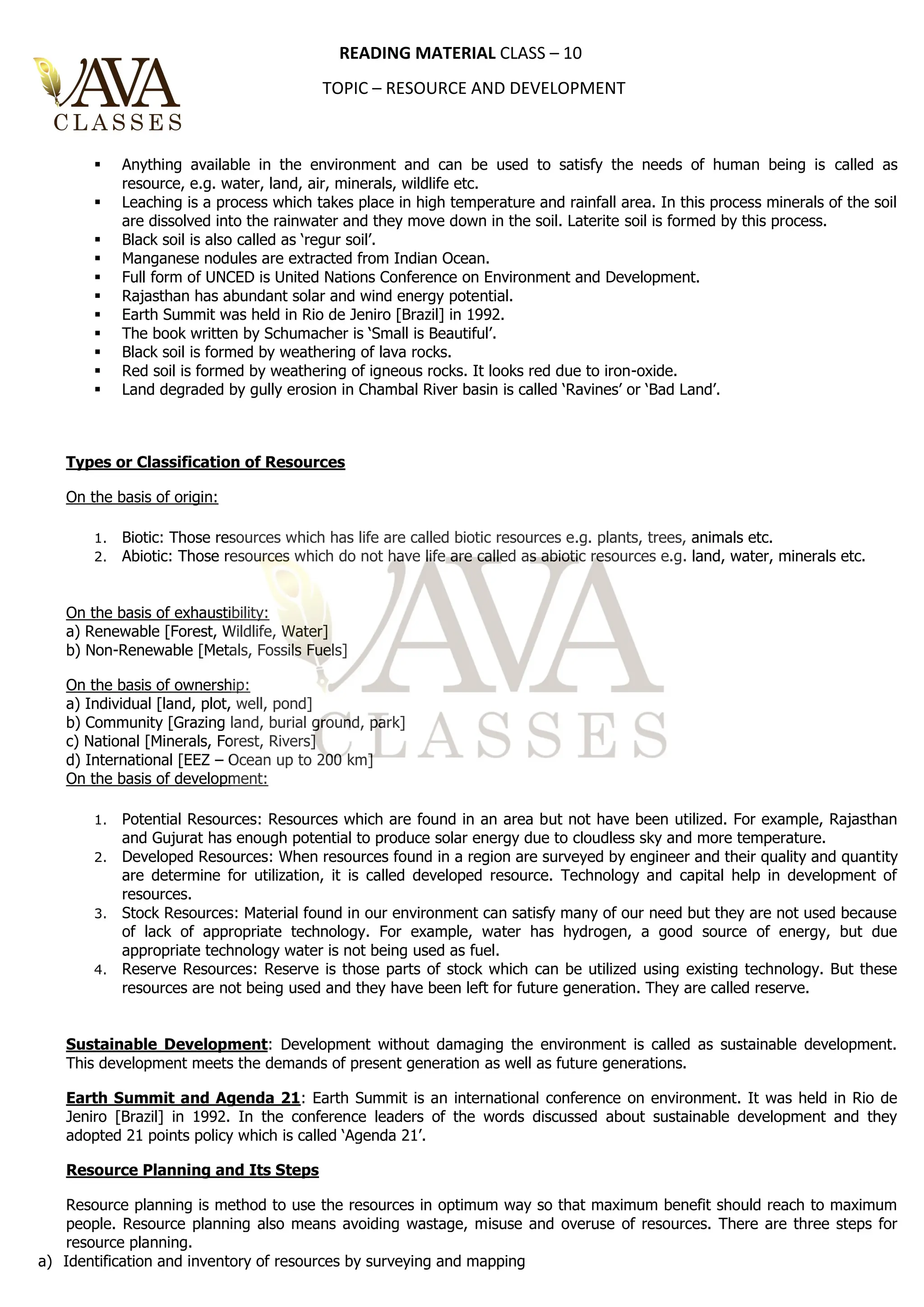 Resources and Development - Class 10 Geography Study Material PDF | PDF