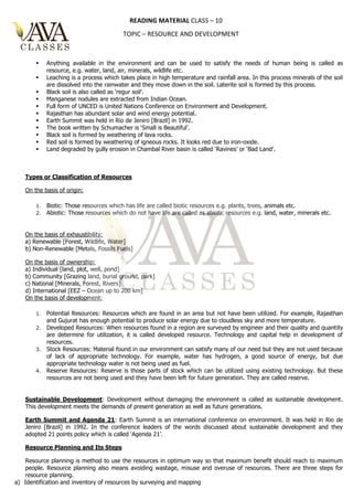 Resources and Development - Class 10 Geography Study Material PDF | PDF