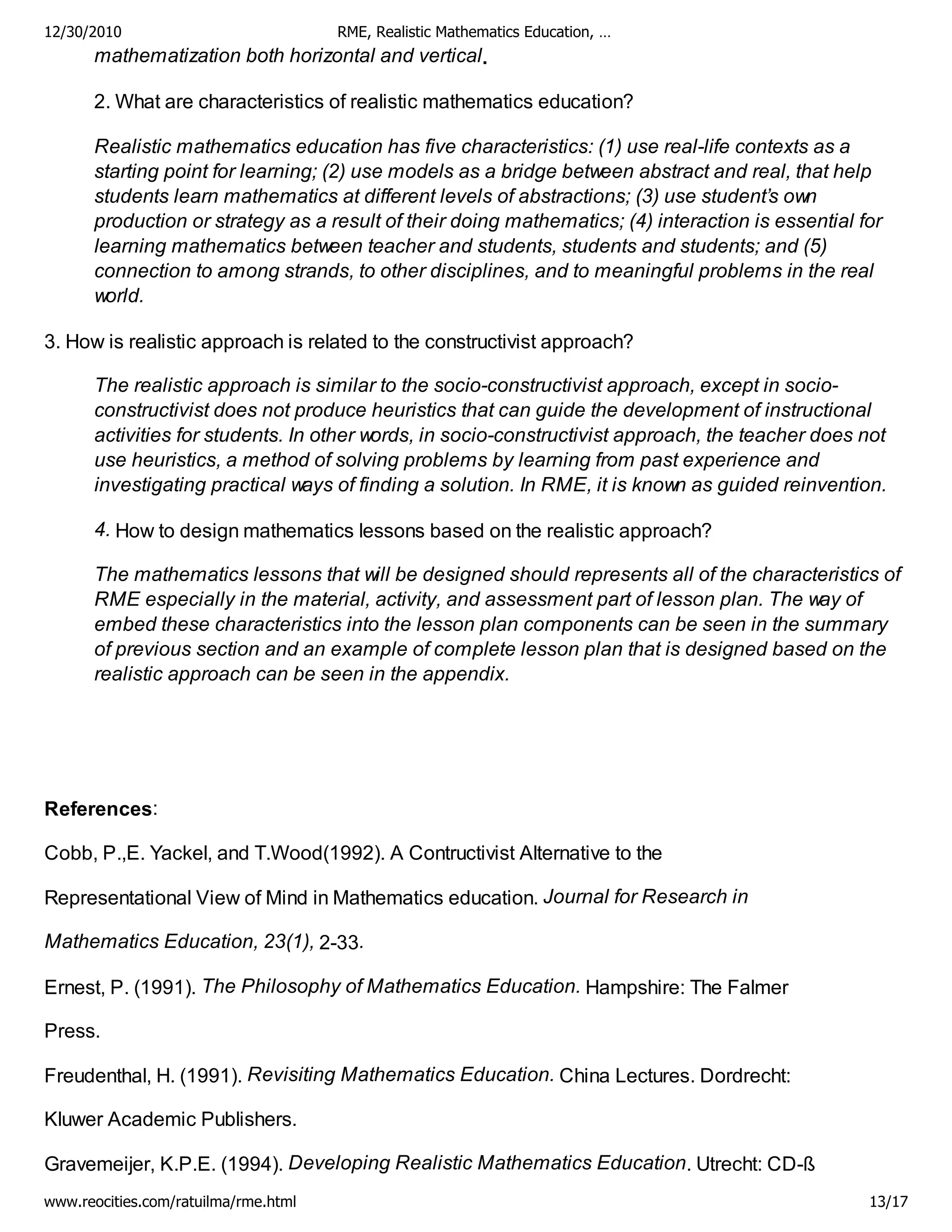 Rme realistic-mathematics-education-literature-review | PDF