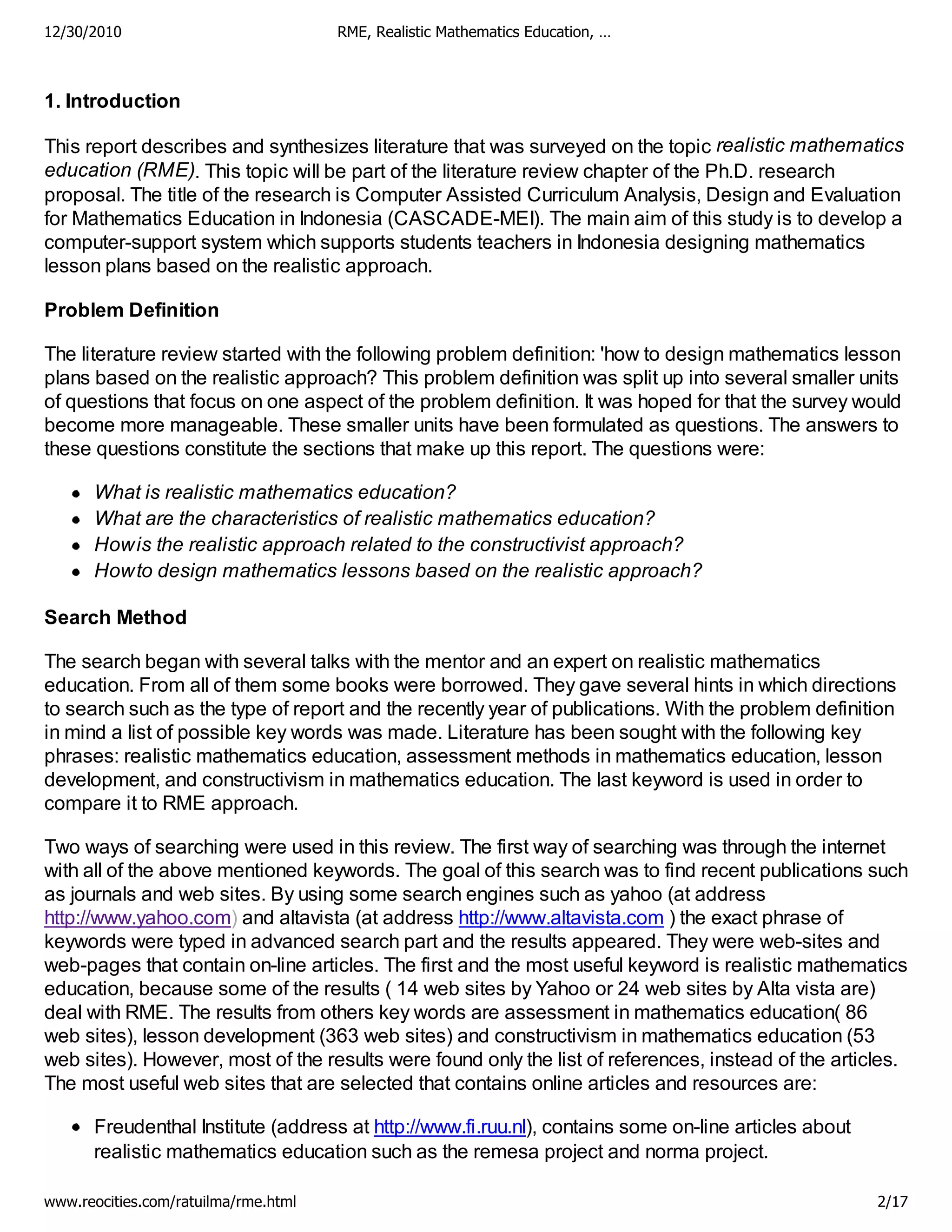 Rme realistic-mathematics-education-literature-review | PDF