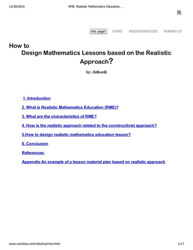 Rme realistic-mathematics-education-literature-review | PDF