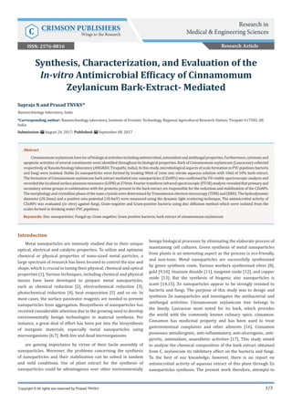 Crimson Publishers-Synthesis, Characterization, and Evaluation of the In-vitro Antimicrobial ...