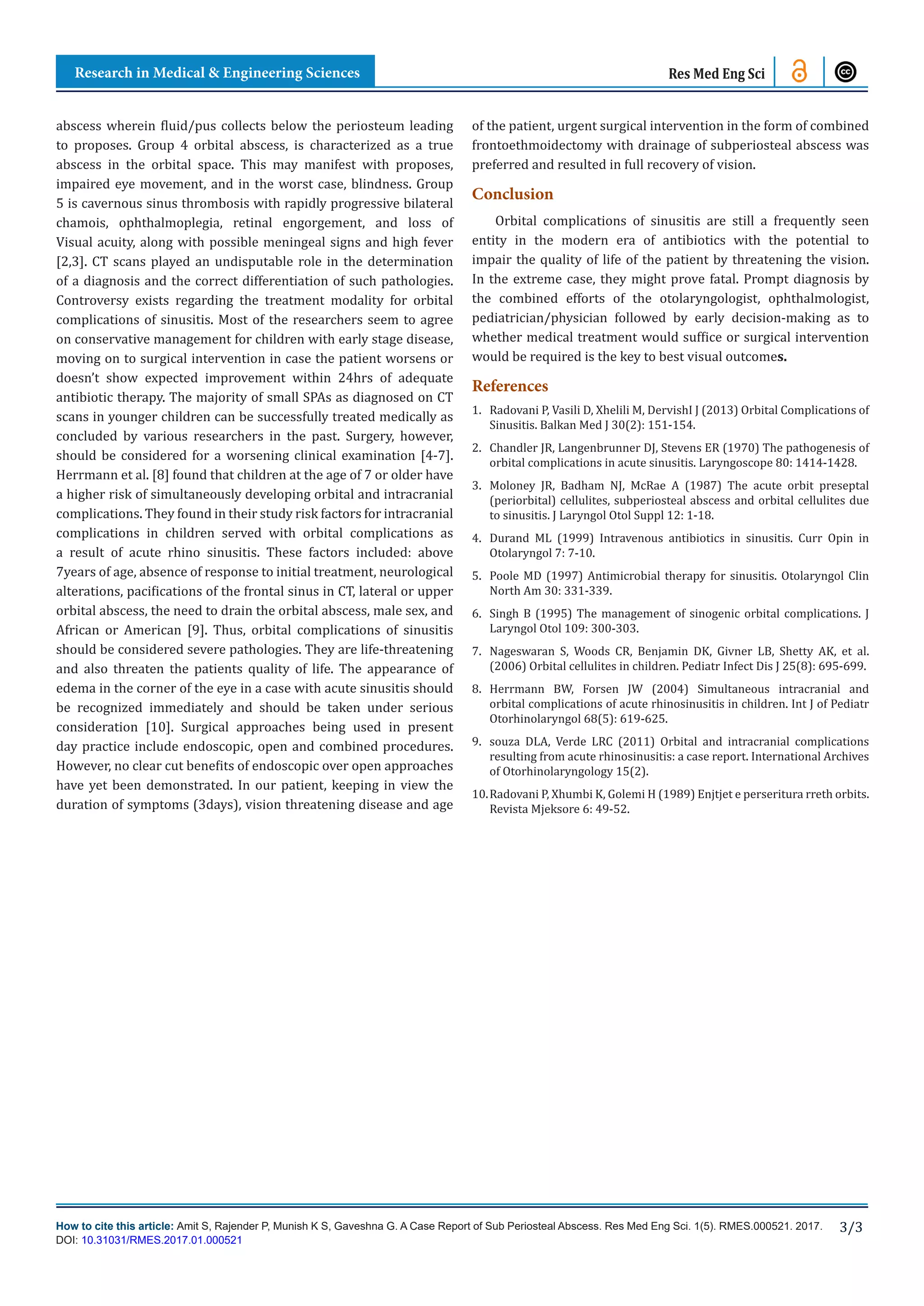 A Case Report of Sub Periosteal Abscess | Crimson Publishers | PDF