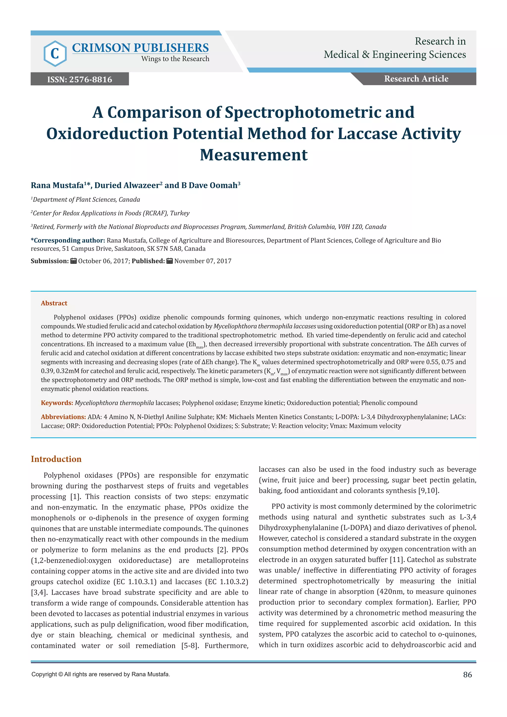 A Comparison of Spectrophotometric and Oxidoreduction Potential Method ...