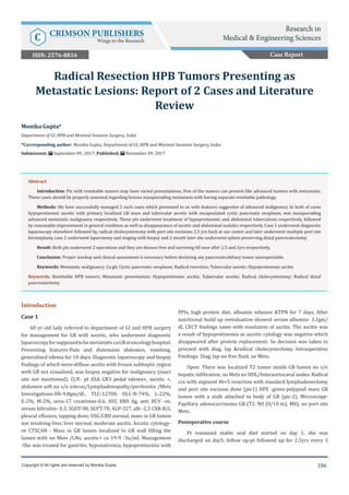 Radical Resection HPB Tumors Presenting as Metastatic Lesions: Report ...