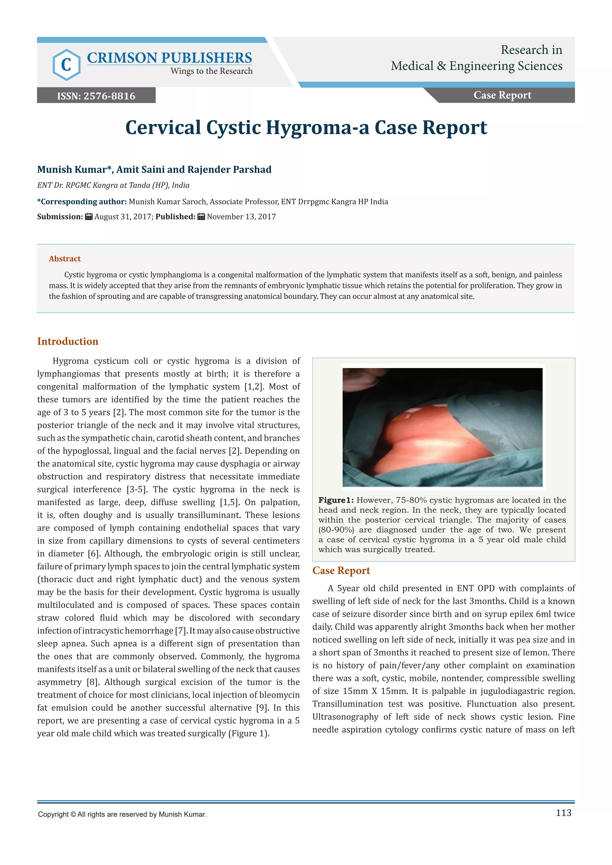 Cervical Cystic Hygroma-a Case Report | PDF