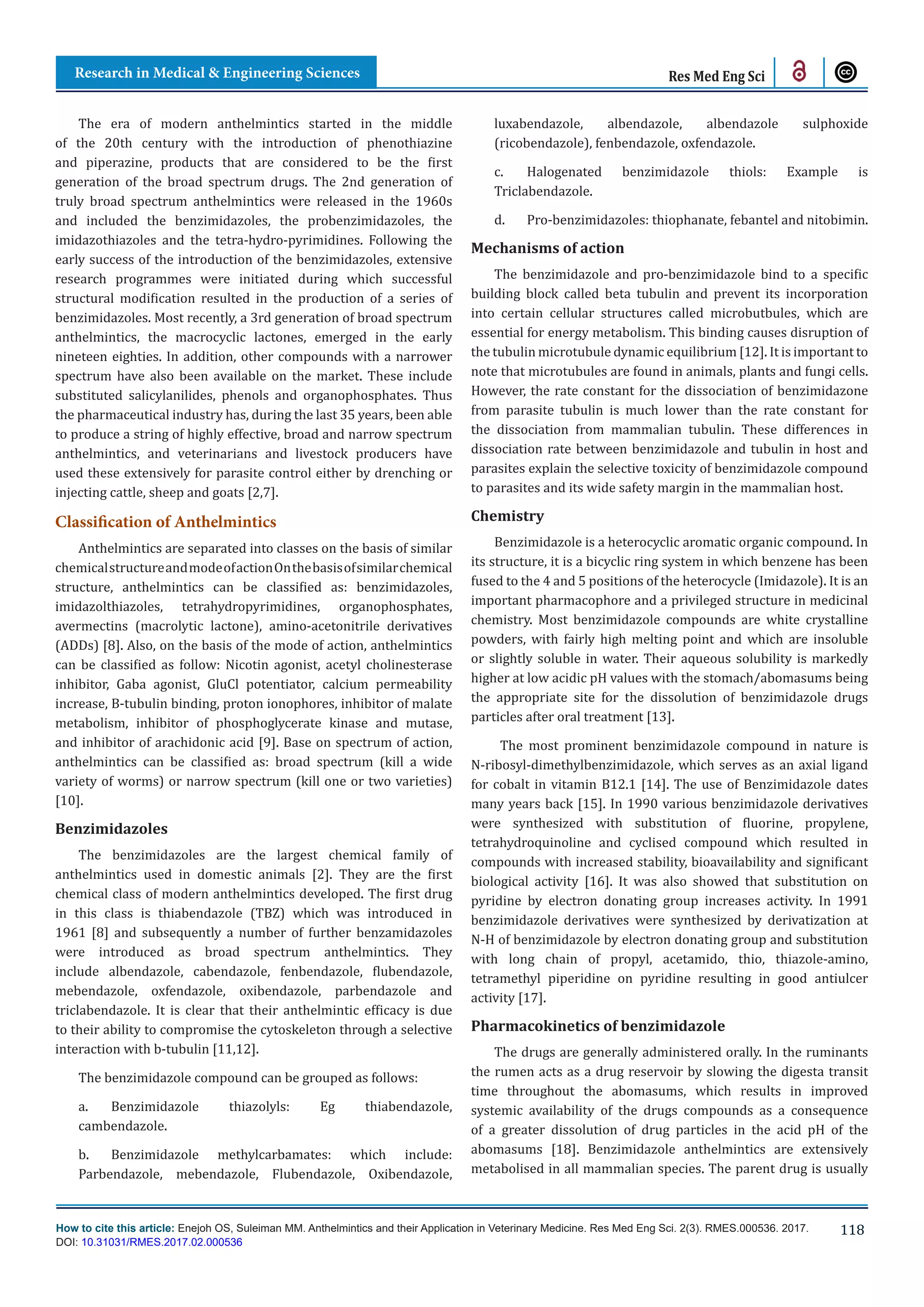 Anthelmintics and their Application in Veterinary Medicine | PDF