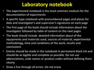 Maintaining records of experimental data | PPTX