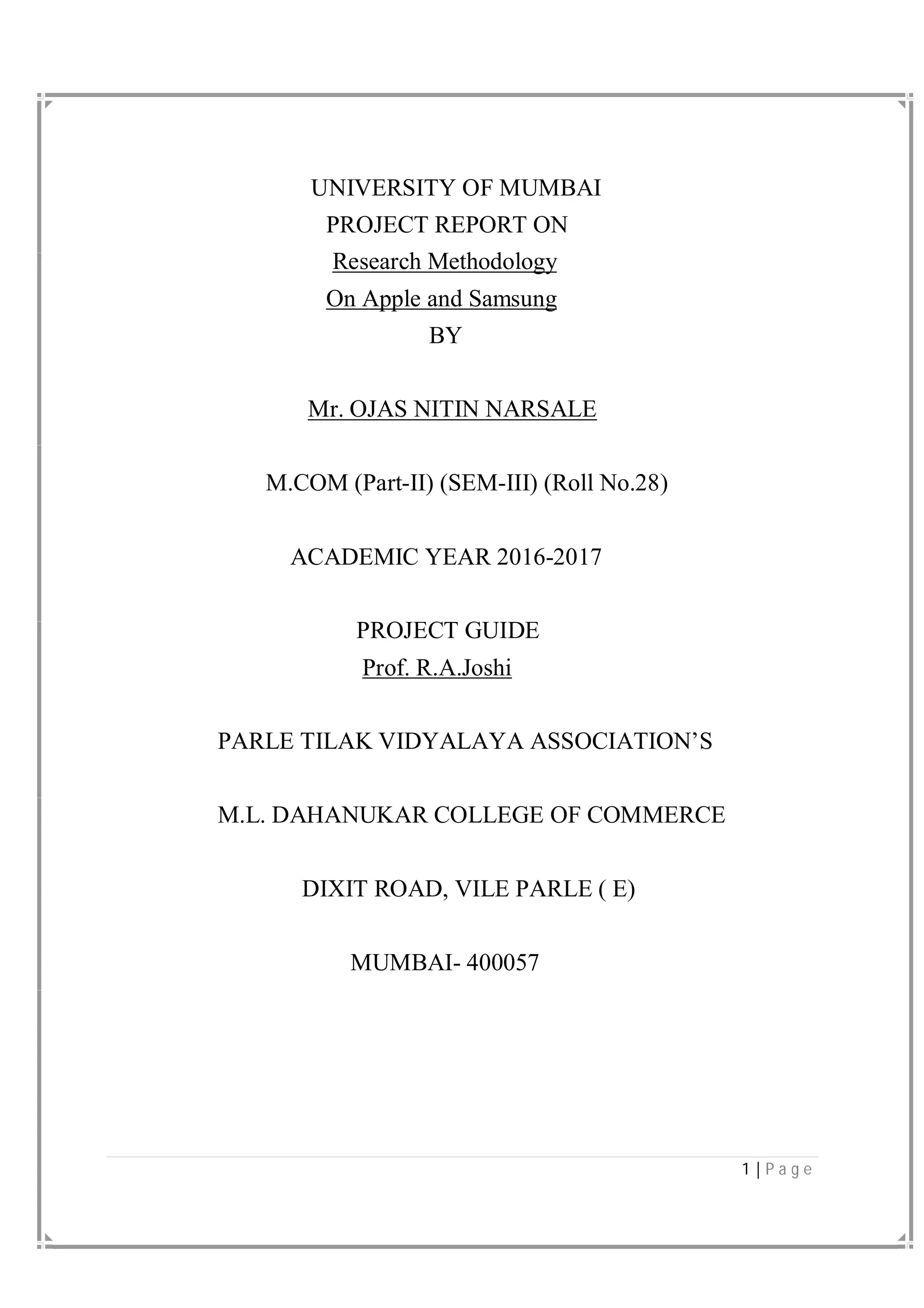 Project Report on Research Methodology | PDF