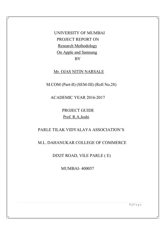 Project Report on Research Methodology | PDF | Undergraduate Education | College Education