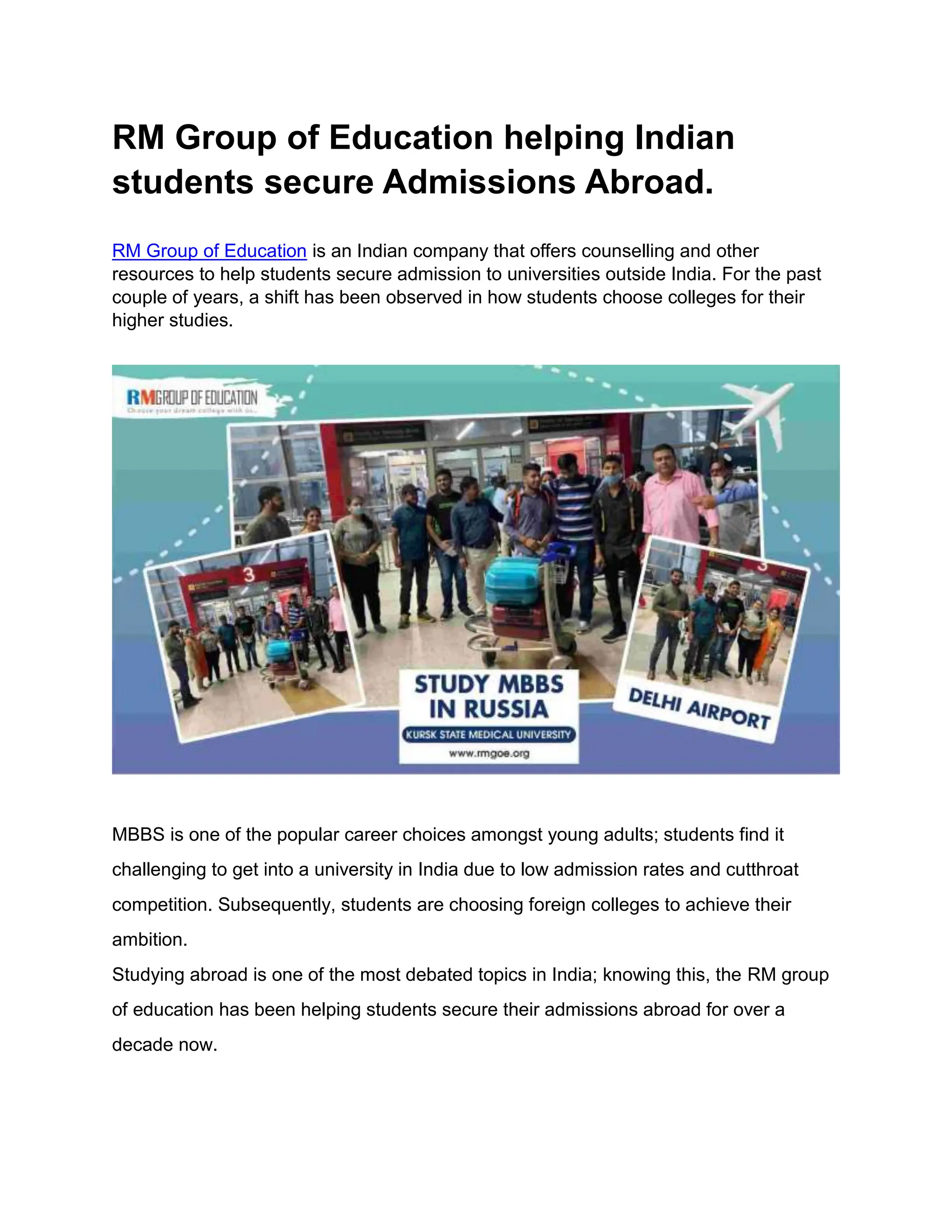 RM Group of Education helping Indian students secure Admissions Abroad ...