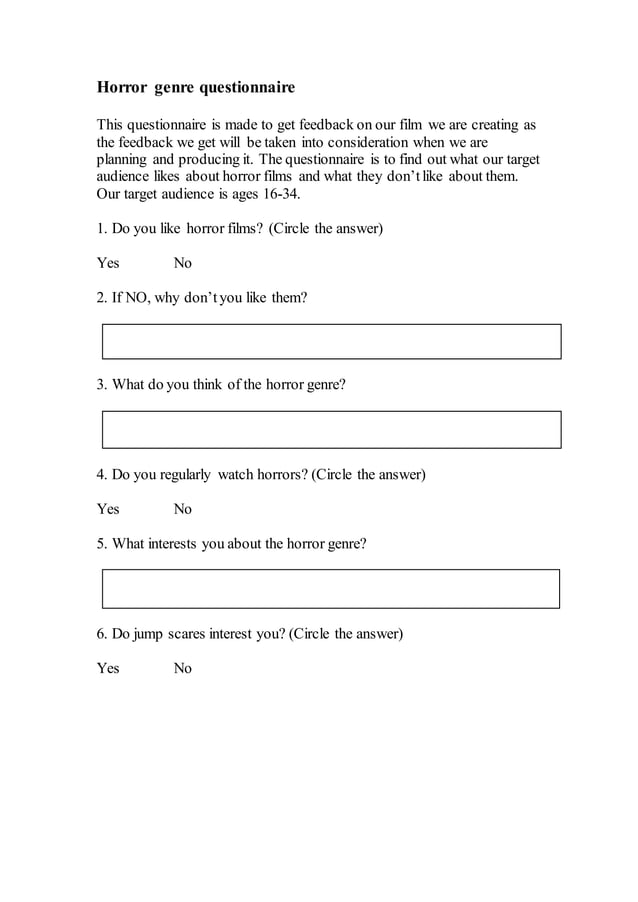 Horror genre questionnaire | DOCX | Horror | Genres