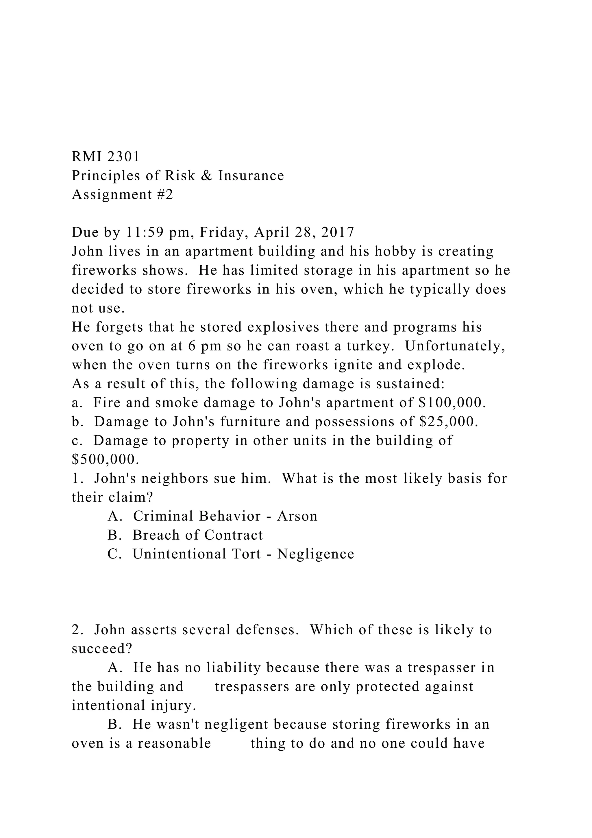 RMI 2301Principles of Risk & InsuranceAssignment #2Due.docx