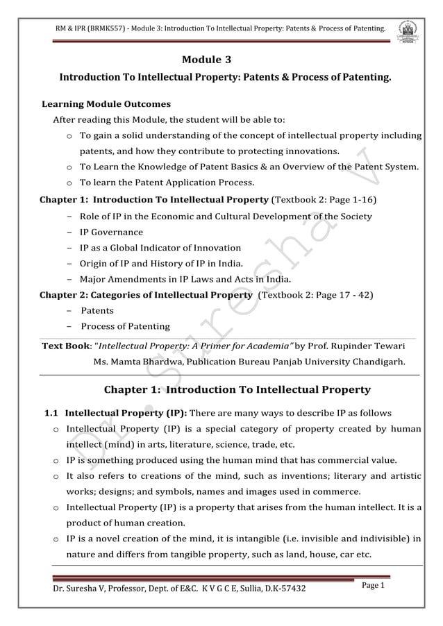 RM & IPR-BRMK557- Module 3-final by Dr.Suresha V.pdf | Industrial Property | Real Estate