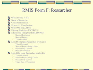 CHED RMIS Orientation | PPT | Business and Finance