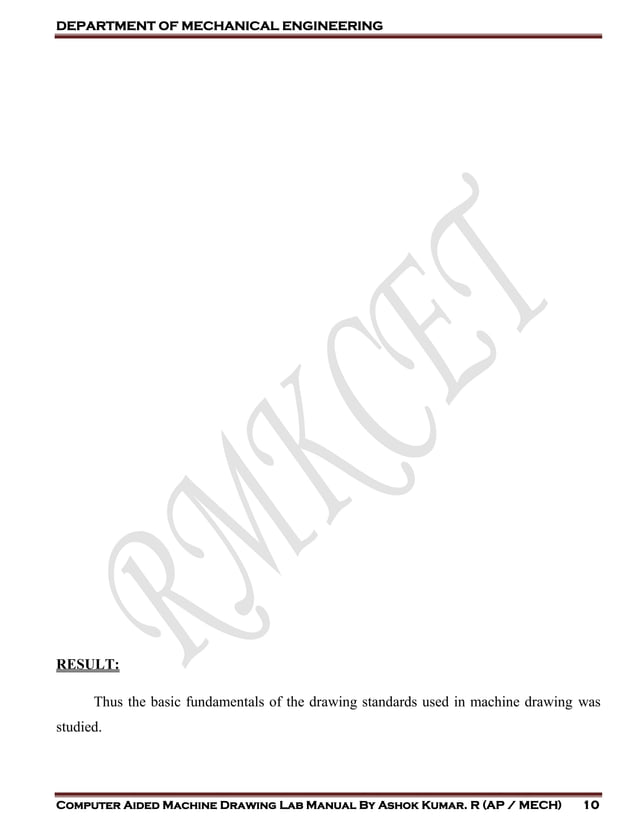 COMPUTER AIDED MACHINE DRAWING LAB MANUAL | PDF | Drawing and Sketching ...