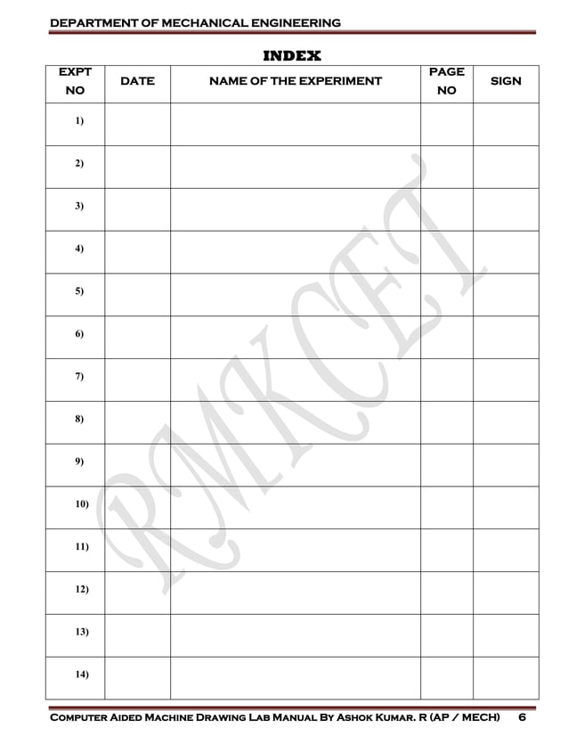 COMPUTER AIDED MACHINE DRAWING LAB MANUAL | PDF | Drawing and Sketching ...