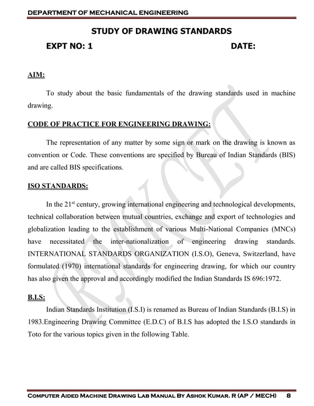 COMPUTER AIDED MACHINE DRAWING LAB MANUAL | PDF | Drawing and Sketching ...