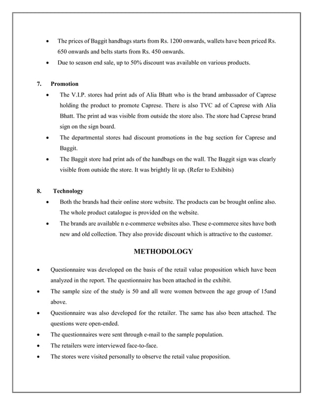 Comparative Analysis of RVP of Caprese and Baggit | PDF | Malls ...