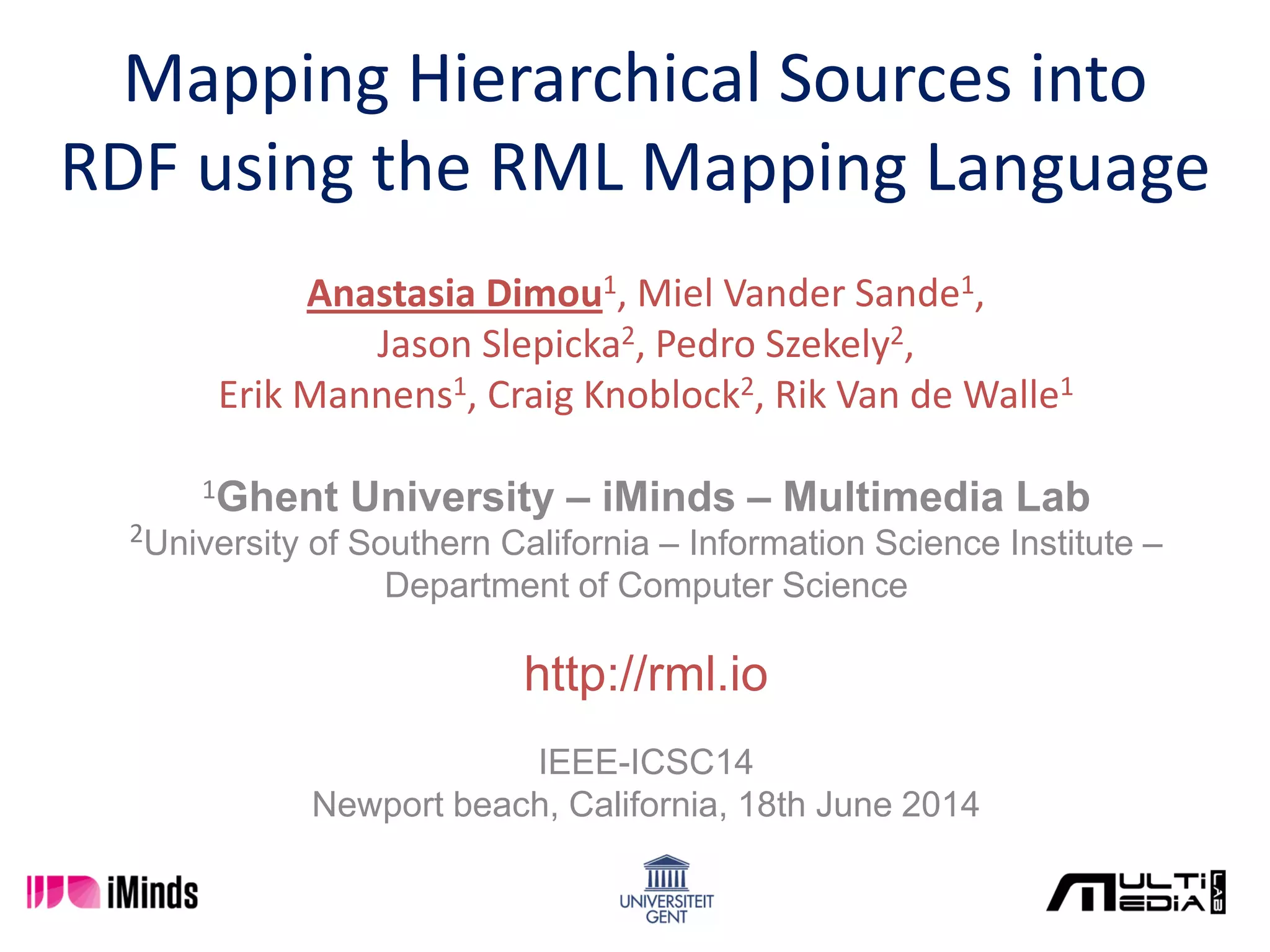 Mapping Hierarchical Sources into RDF using the RML Mapping Language | PDF