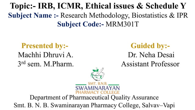 IBR, ICMR, Ethical Issues & Sch. Y | PPTX