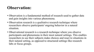 Observational procedures in Research methodology | PPT