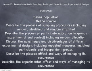Research Methods in Psychology Sampling and Experimental Design | PDF