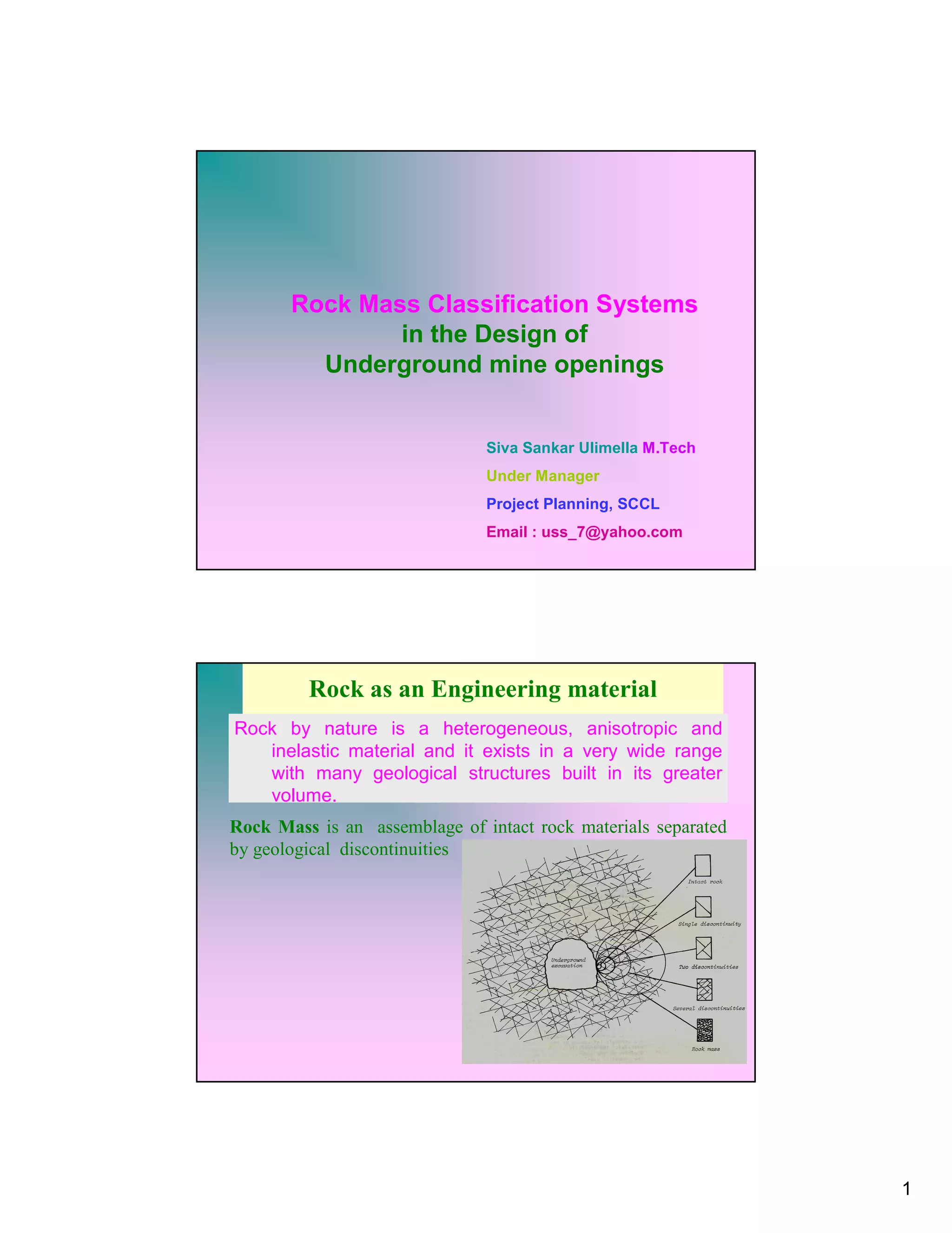 Rock mass classification or rock mass rating of rock materials in civil and mining engineering | PDF