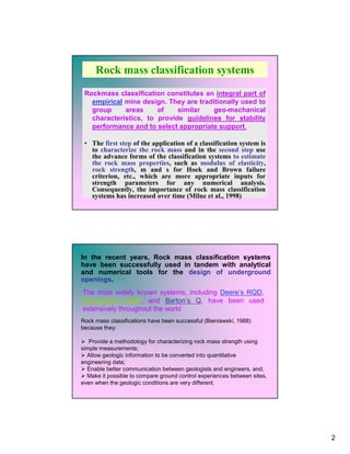 Rock mass classification or rock mass rating of rock materials in civil and mining engineering | PDF