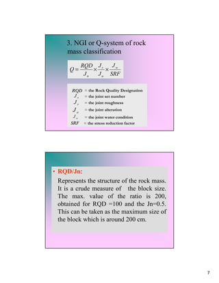 Rock mass classification or rock mass rating of rock materials in civil ...