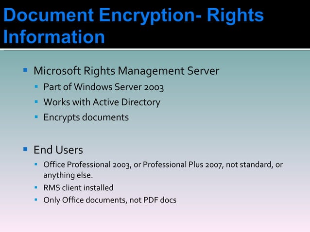 Microsoft Rights Management | PPT | Computing | Technology & Computing