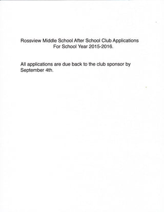 RMS After School Club Applications 2015 2016 | PDF