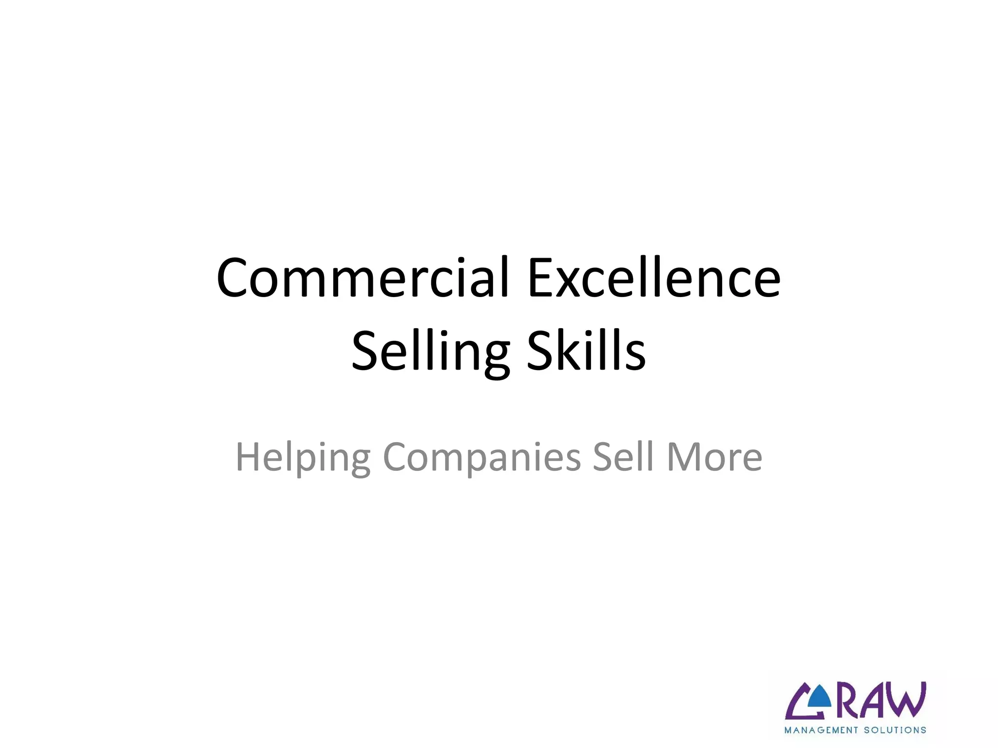 Commercial Excellence - Selling Skills | PPT