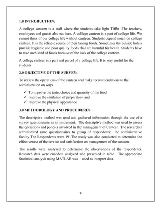Survey On the Service Satisfaction Of DBCET College Canteen . | PDF