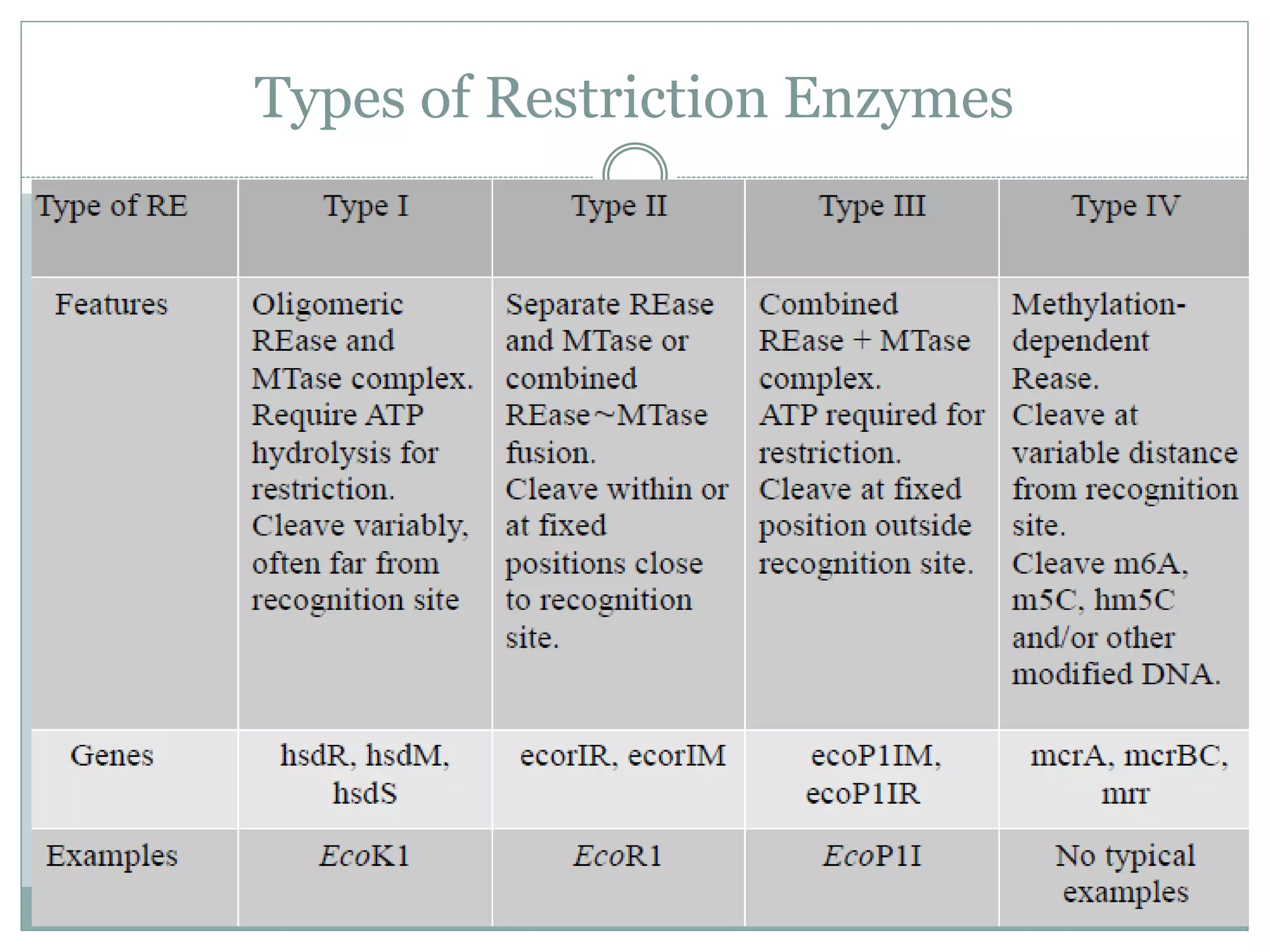 Restriction Modification System Types Of Restriction Enzymes Pptx
