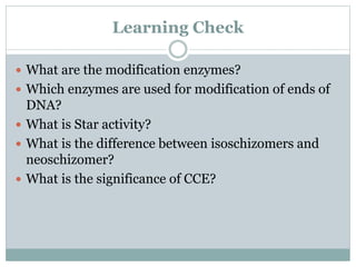 Restriction-Modification system, Types of Restriction enzymes | PPTX